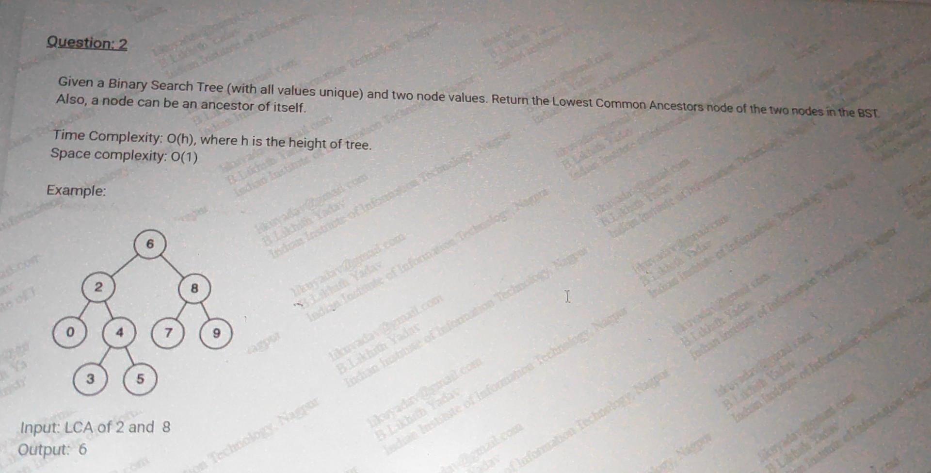 Solved Given a Binary Search Tree (with all values unique) | Chegg.com