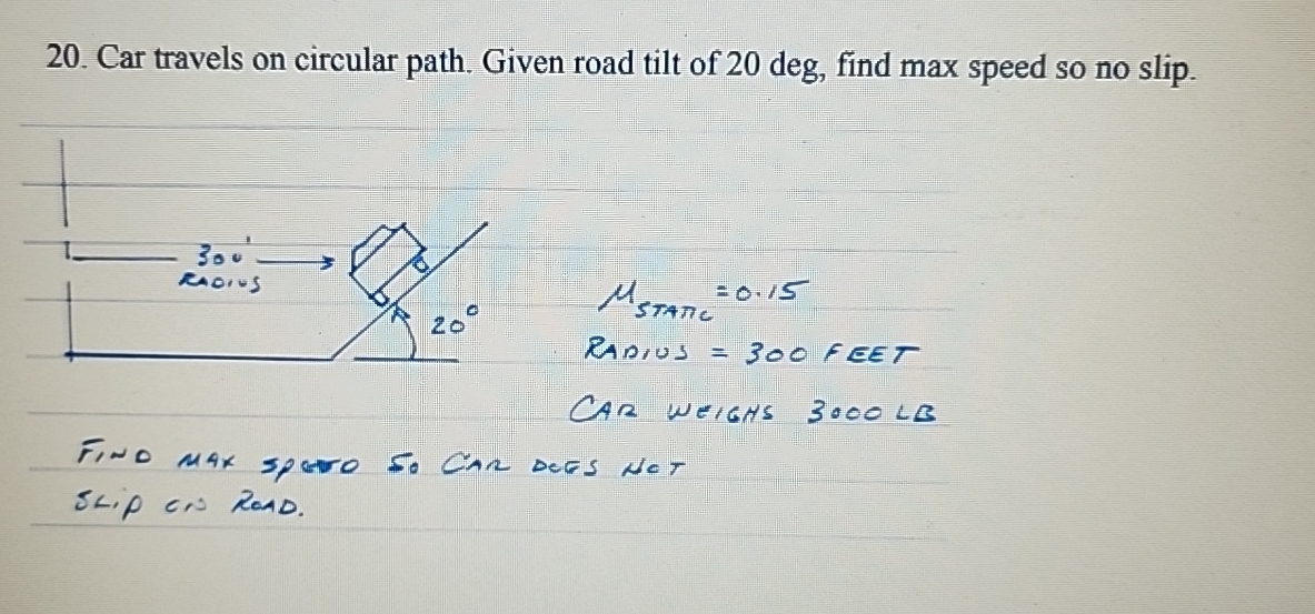 Car travels on circular path. Given road tilt of | Chegg.com