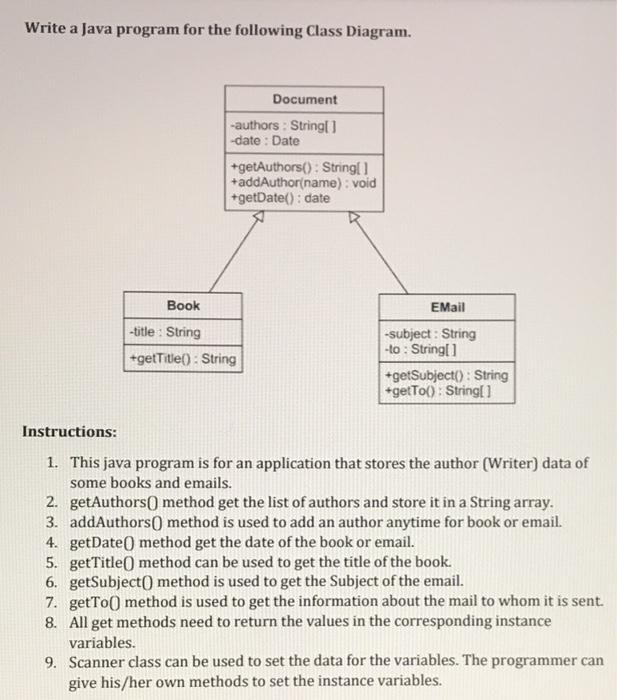 Solved Write a Java program for the following Class Diagram. | Chegg.com