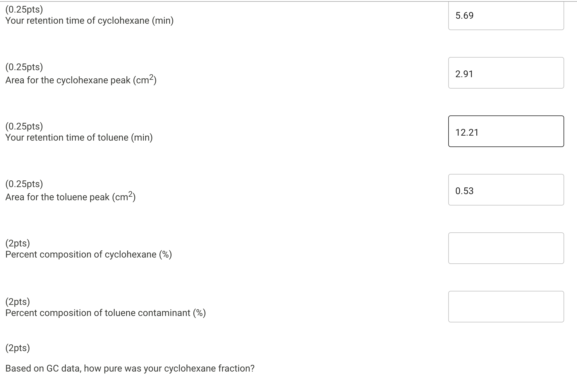 Solved (0.25pts)Your retention time of cyclohexane | Chegg.com