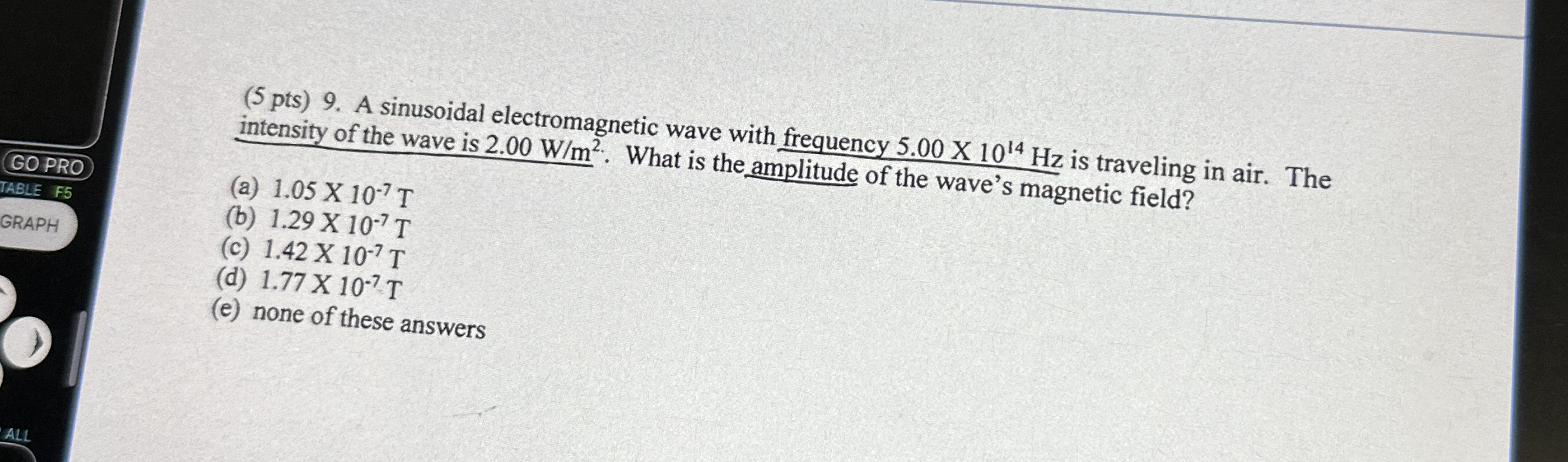 Solved (5 ﻿pts) 9. ﻿A sinusoidal electromagnetic wave with | Chegg.com