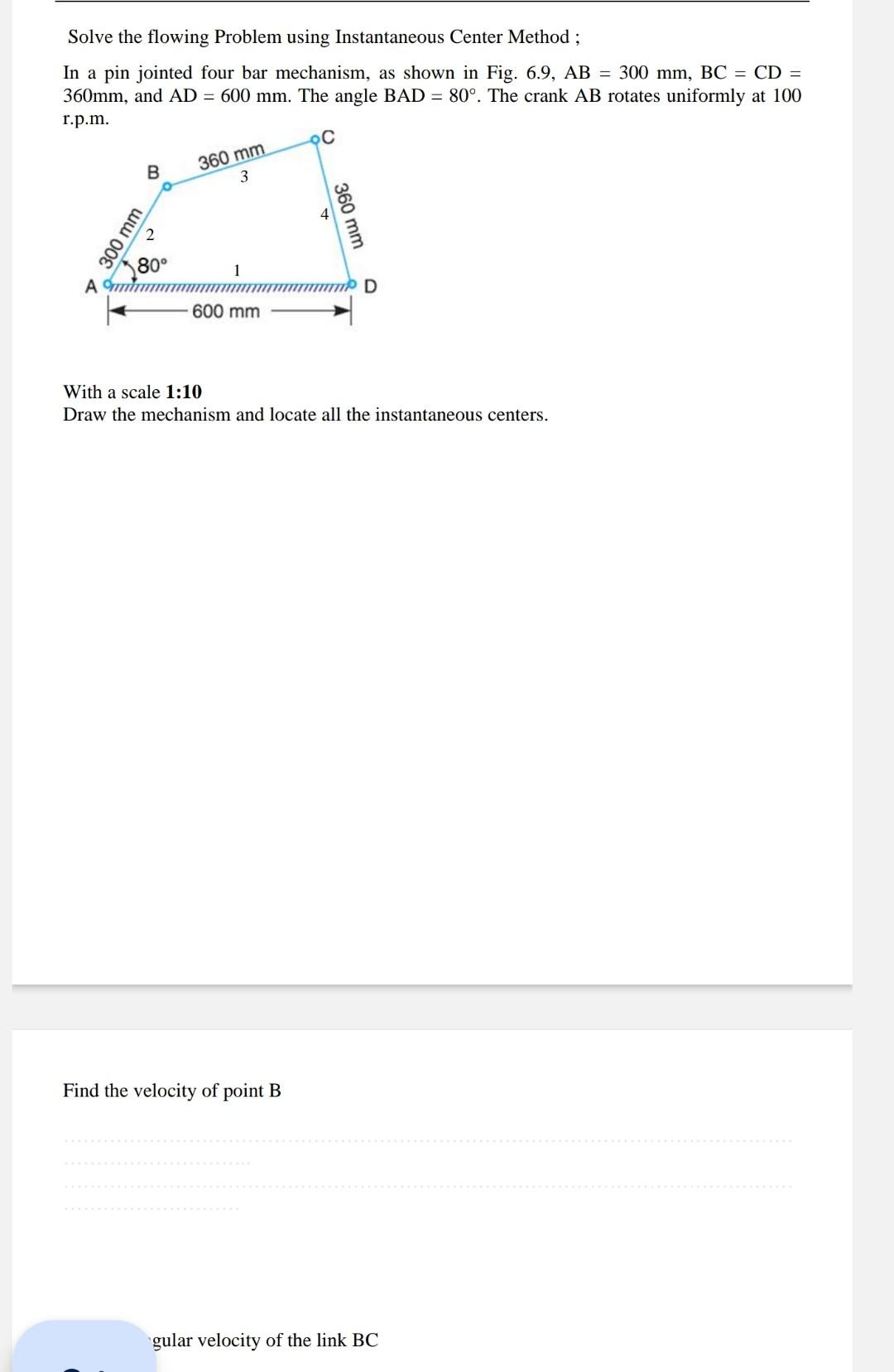 Solved Solve the flowing Problem using Instantaneous Center | Chegg.com