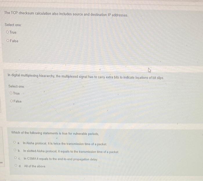 Solved The Tcp Checksum Calculation Also Includes Source And