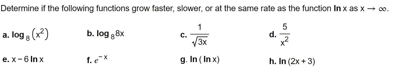 Determine if the following functions grow faster, | Chegg.com