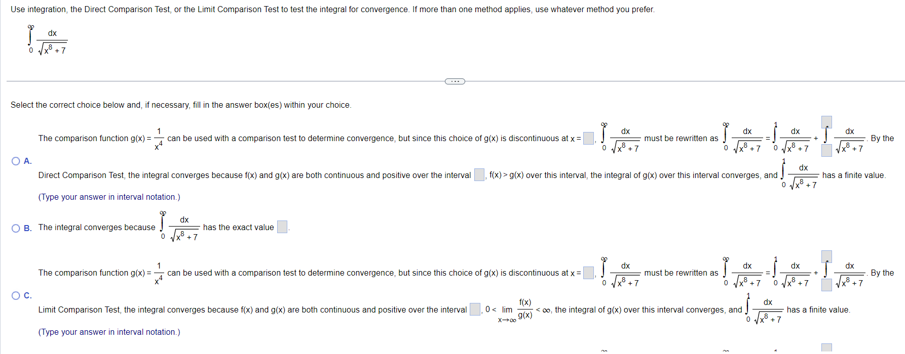 Solved Use integration, the Direct Comparison Test, or the | Chegg.com