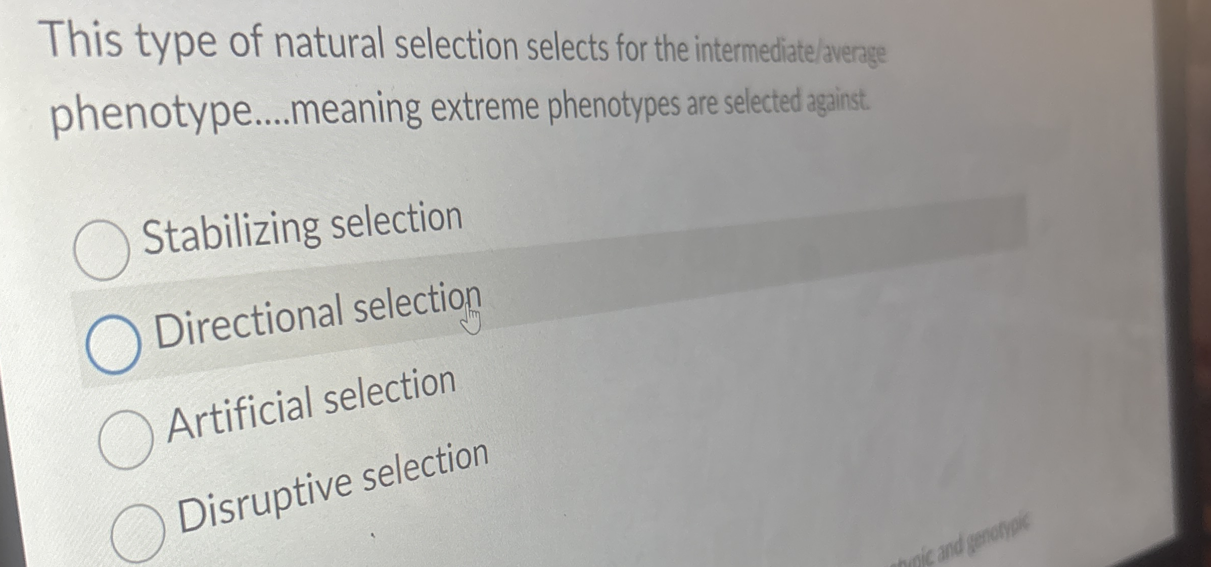 Solved This type of natural selection selects for the | Chegg.com