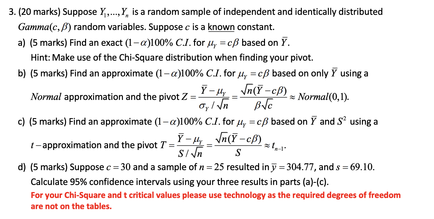 Solved (20 ﻿marks) ﻿Suppose Y1,dots,Yn ﻿is a random sample | Chegg.com