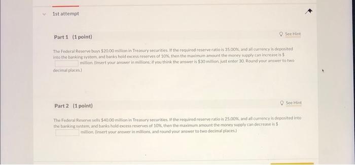 Solved V 1st attempt See Hint Part 1 (1 point) The Federal | Chegg.com