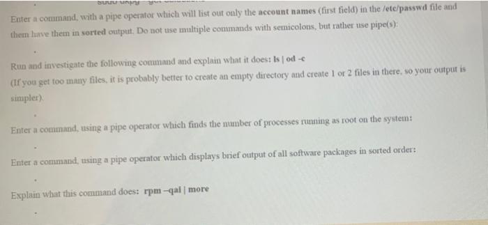 Solved SUMMY Enter a command, with a pipe operator which | Chegg.com