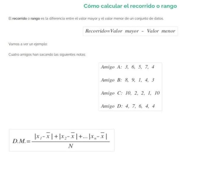 Cómo calcular el recorrido o rango El recorrido o | Chegg.com