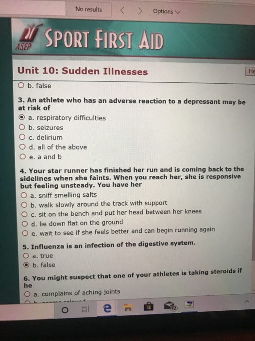 Solved No results Options SPORT FIRST AID ASEP Unit 10: | Chegg.com