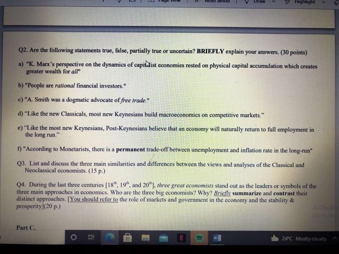 Solved RHOUD Draw Highlight Q2. Are the following statements | Chegg.com