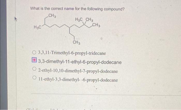 Solved What is the correct name for the following compound? | Chegg.com