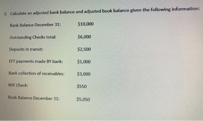 Solved 3. Calculate an adjusted bank balance and adjusted | Chegg.com