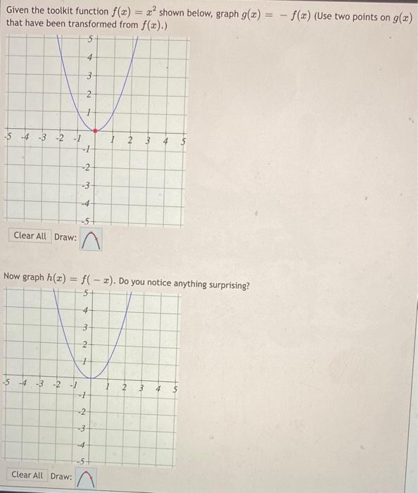 Solved Given the toolkit function f(x)=x2 shown below, graph | Chegg.com