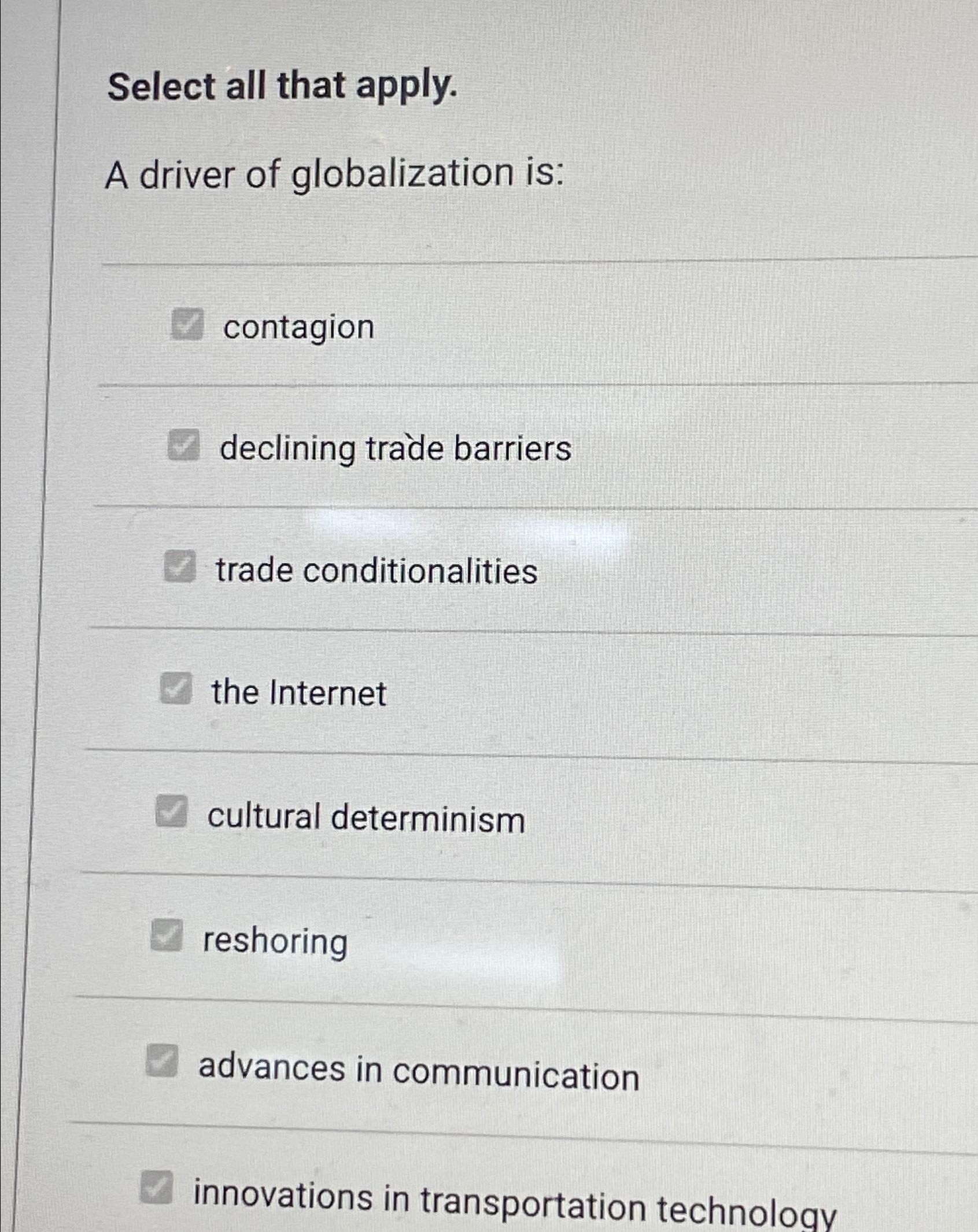Solved Select all that apply.A driver of globalization | Chegg.com