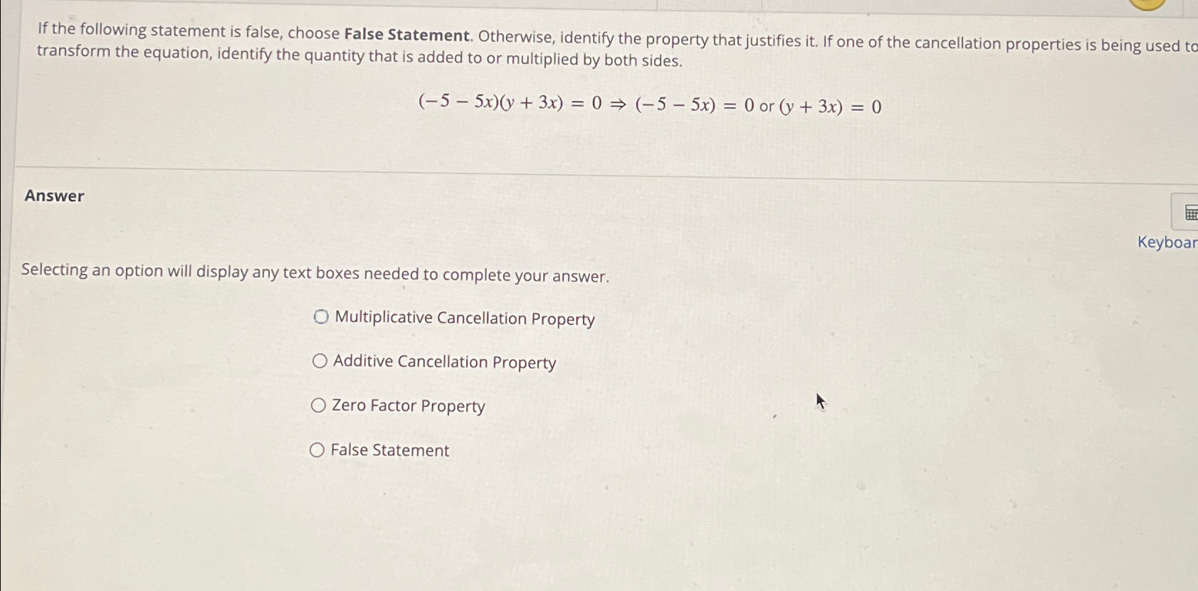 Solved If the following statement is false, choose False | Chegg.com
