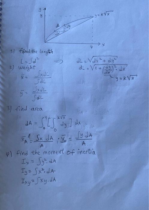 Solved 1) find the length L=∫d2⇒dL=dx2+dy2 weight | Chegg.com