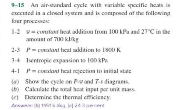Solved 9-15 An air-standard cycle with variable specific | Chegg.com