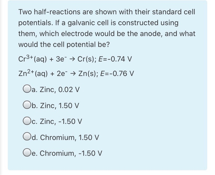 Solved What is the half-reaction occurring at the cathode in | Chegg.com