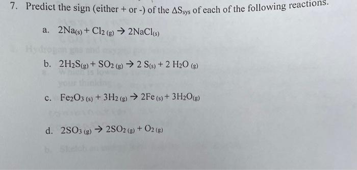 Solved predict the signs for each, either postive or | Chegg.com