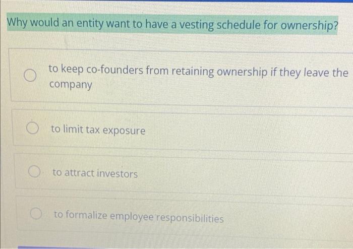 Solved Why would an entity want to have a vesting schedule | Chegg.com