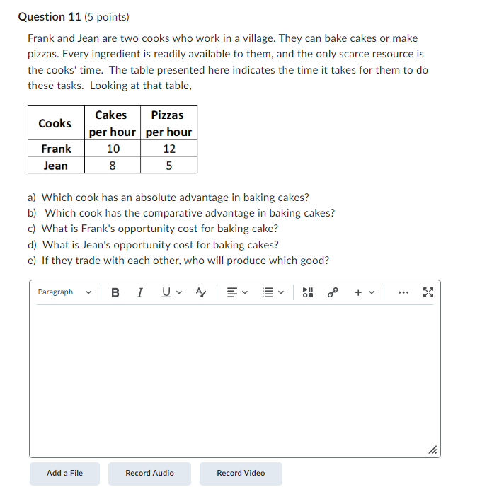 Solved Question 11 (5 points)Frank and Jean are two cooks | Chegg.com Solved Question 11 (5 points)Frank and Jean are two cooks | Chegg.com