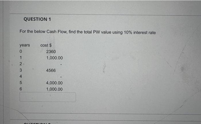 Solved For the below Cash Flow find PW using 10% interest | Chegg.com