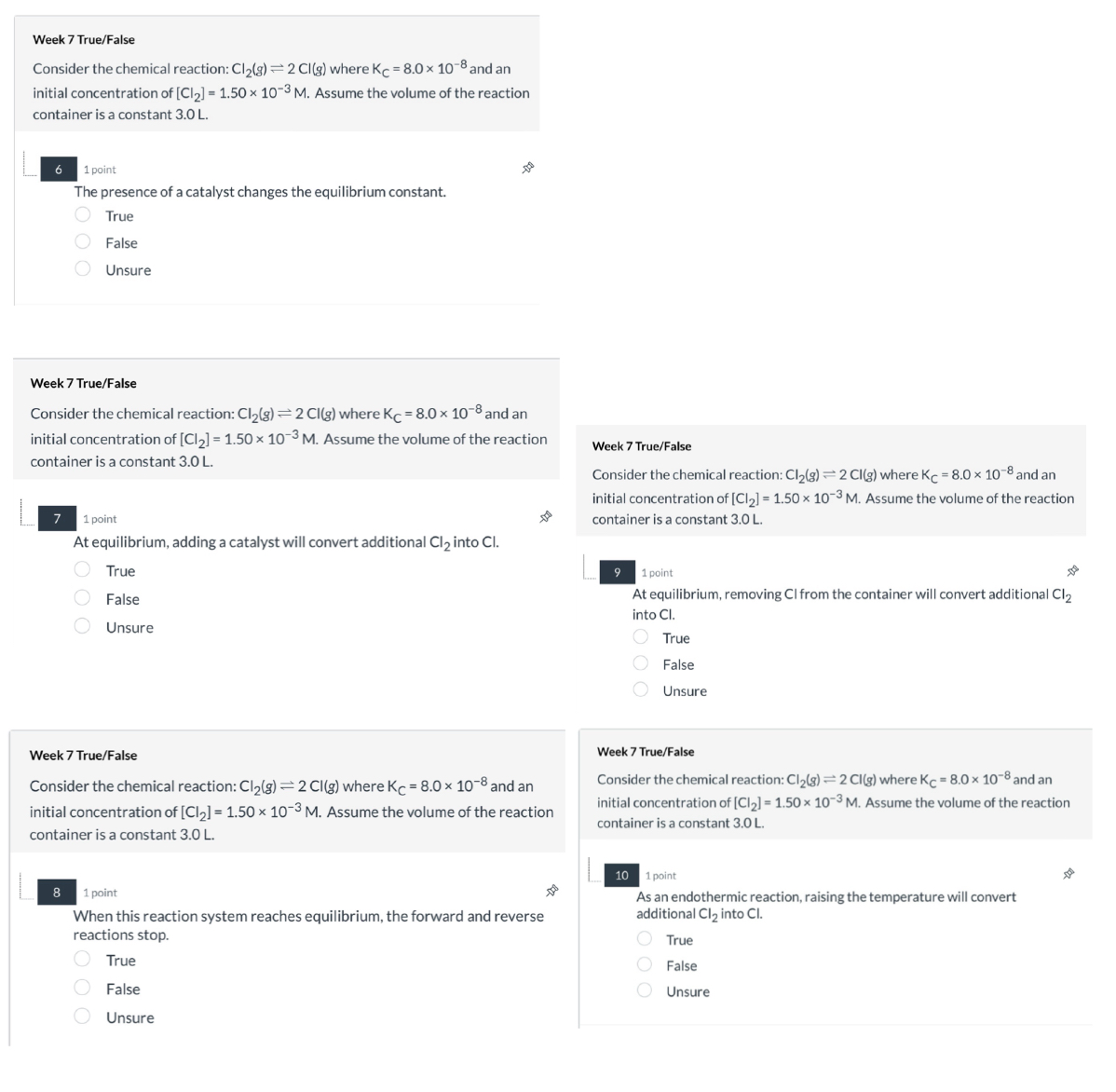 Solved Week 7 ﻿True/FalseConsider the chemical reaction: | Chegg.com