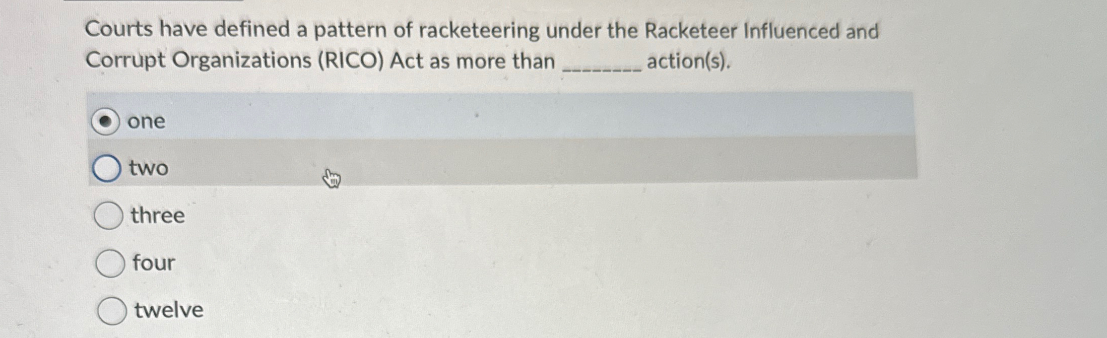 Solved Courts have defined a pattern of racketeering under | Chegg.com