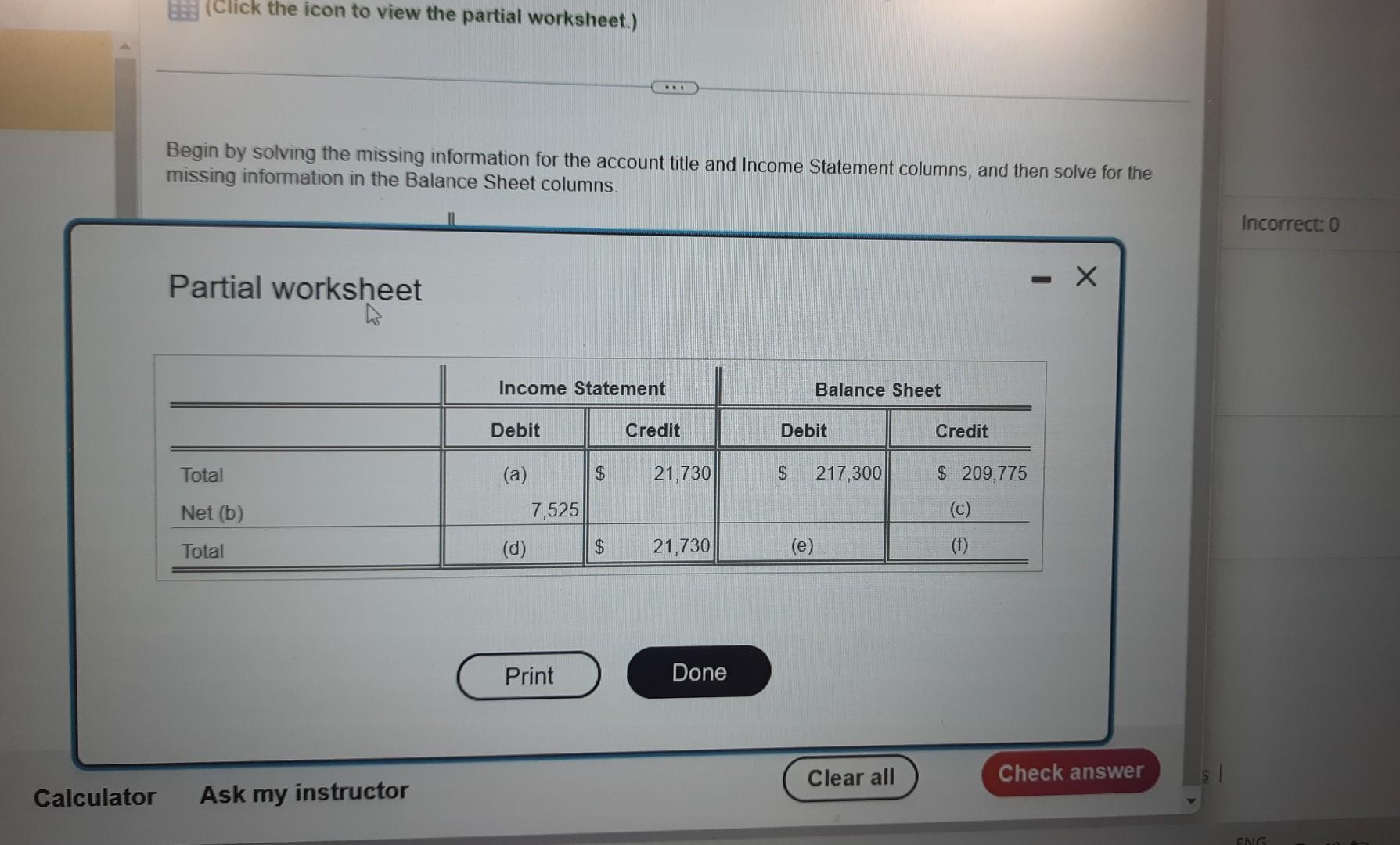 Solved (Click the icon to view the partial worksheet.) Begin | Chegg.com