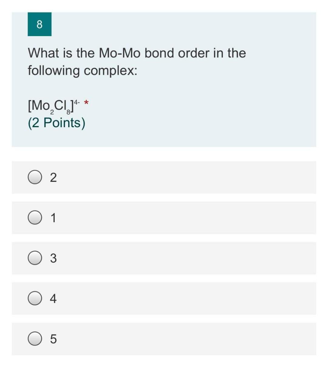 Solved 8 What is the Mo-Mo bond order in the following | Chegg.com