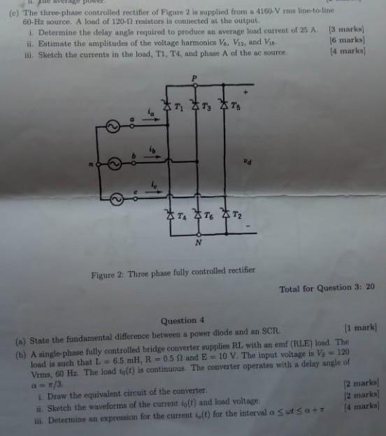 Solved (c) The three-phase controlled metifier of Fgare 2 is | Chegg.com