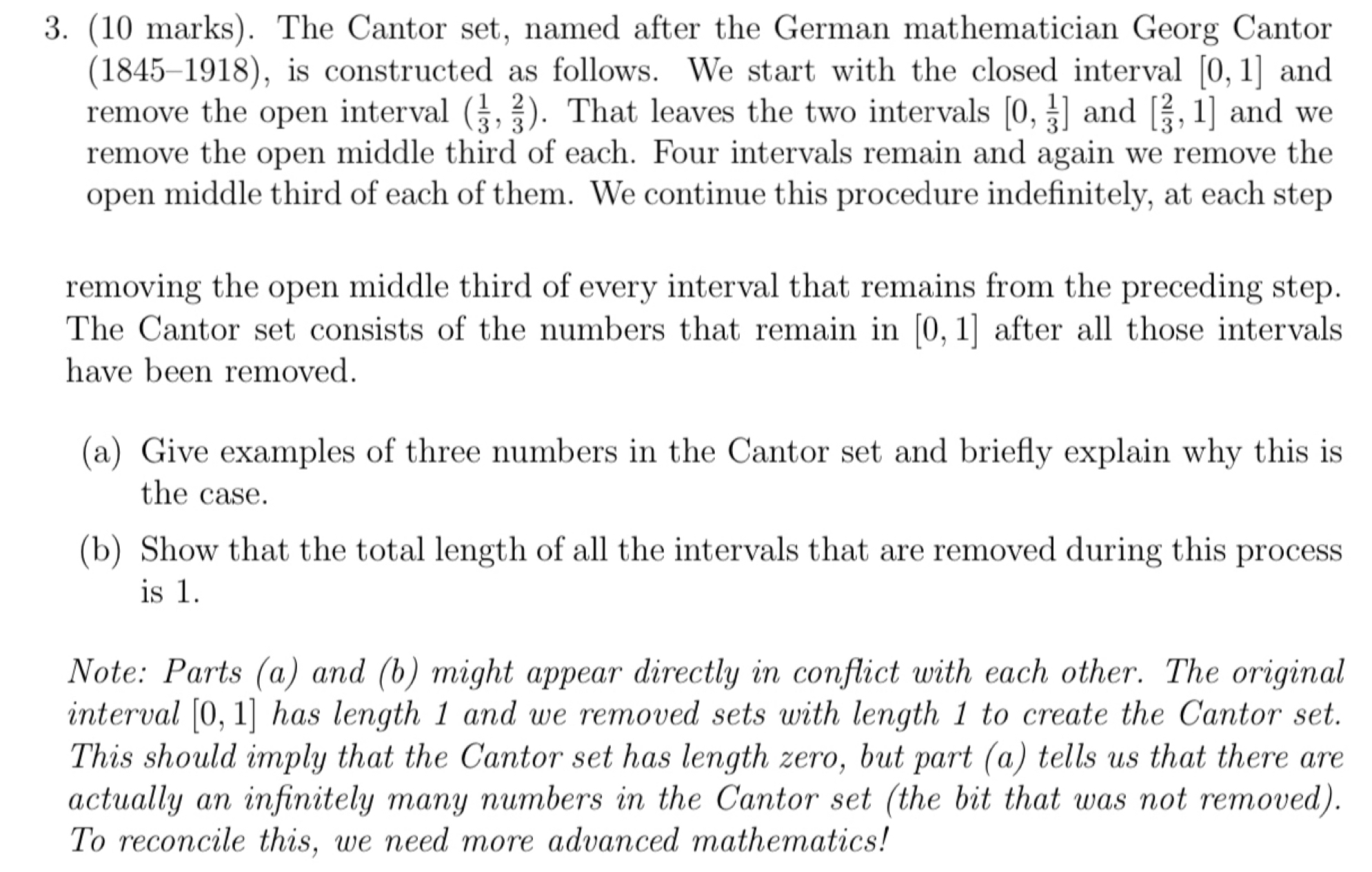 Solved (10 ﻿marks). ﻿The Cantor set, named after the German | Chegg.com