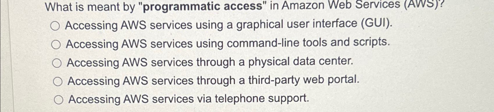 Solved What is meant by "programmatic access" in Amazon Web | Chegg.com