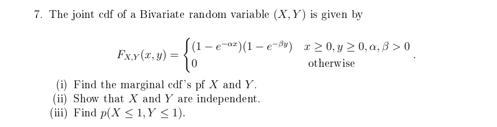Solved The joint cdf of a Bivariate random variable (x,Y) | Chegg.com