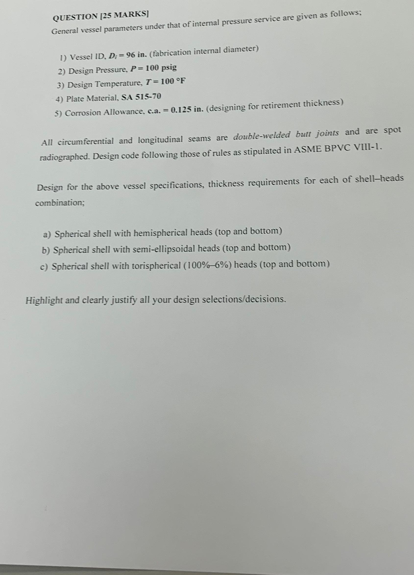 Solved QUESTION [25 ﻿MARKS]General vessel parameters under | Chegg.com