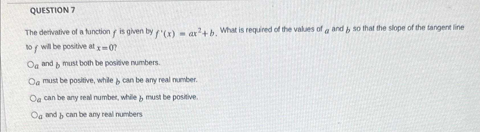 Solved QUESTION 7The derivative of a function f ﻿is given by | Chegg.com