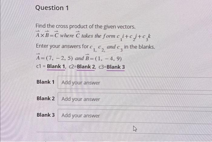 Solved Find the cross product of the given vectors. \\( | Chegg.com