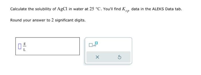 Solved Calculate the solubility of AgCl in water at 25∘C. | Chegg.com