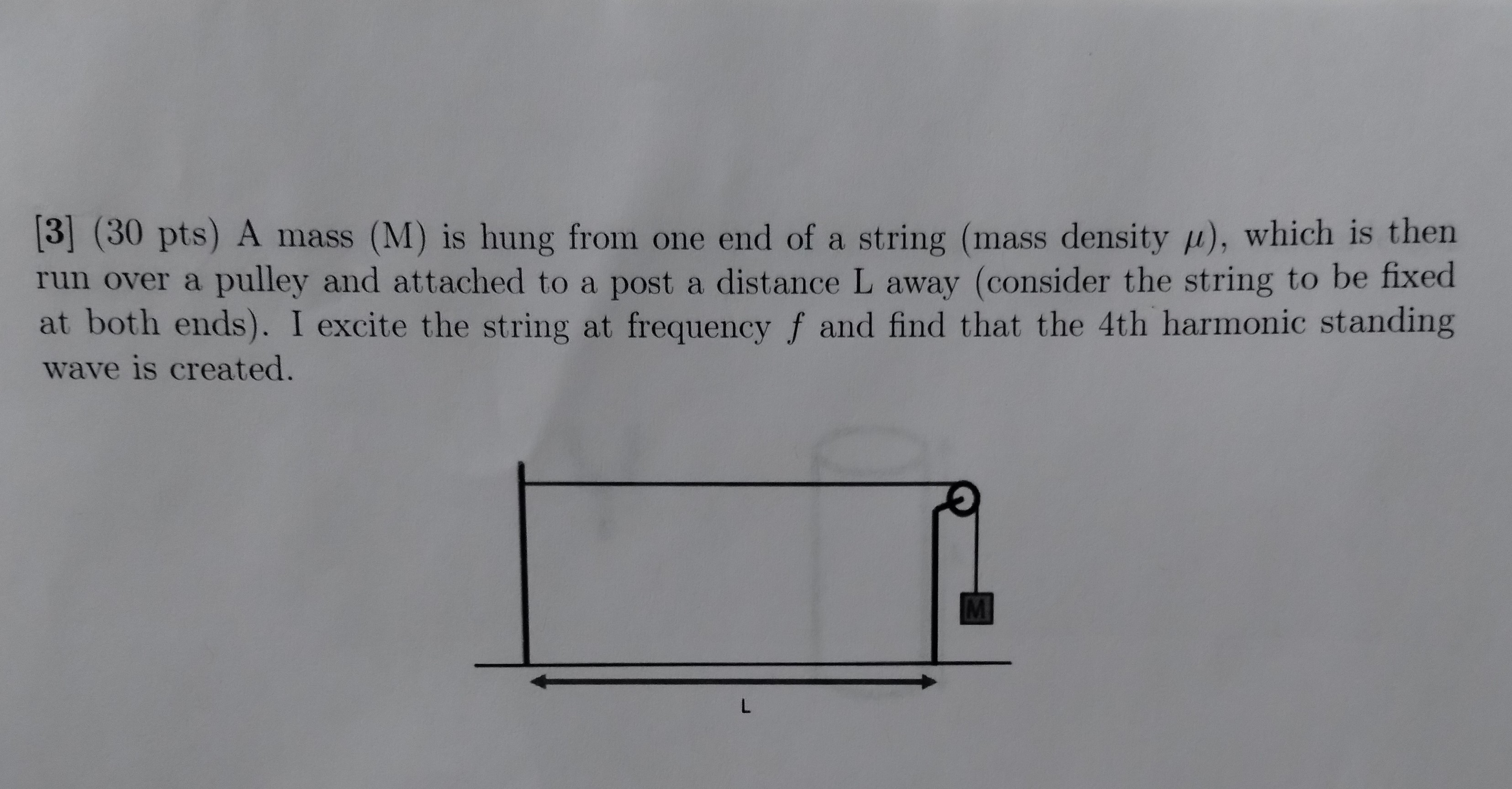 Solved 3. ﻿A mass (M) is ﻿hung from one end of ﻿a string | Chegg.com