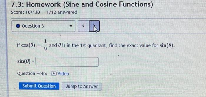 Solved 7.3: Homework (Sine and Cosine Functions) Score: | Chegg.com