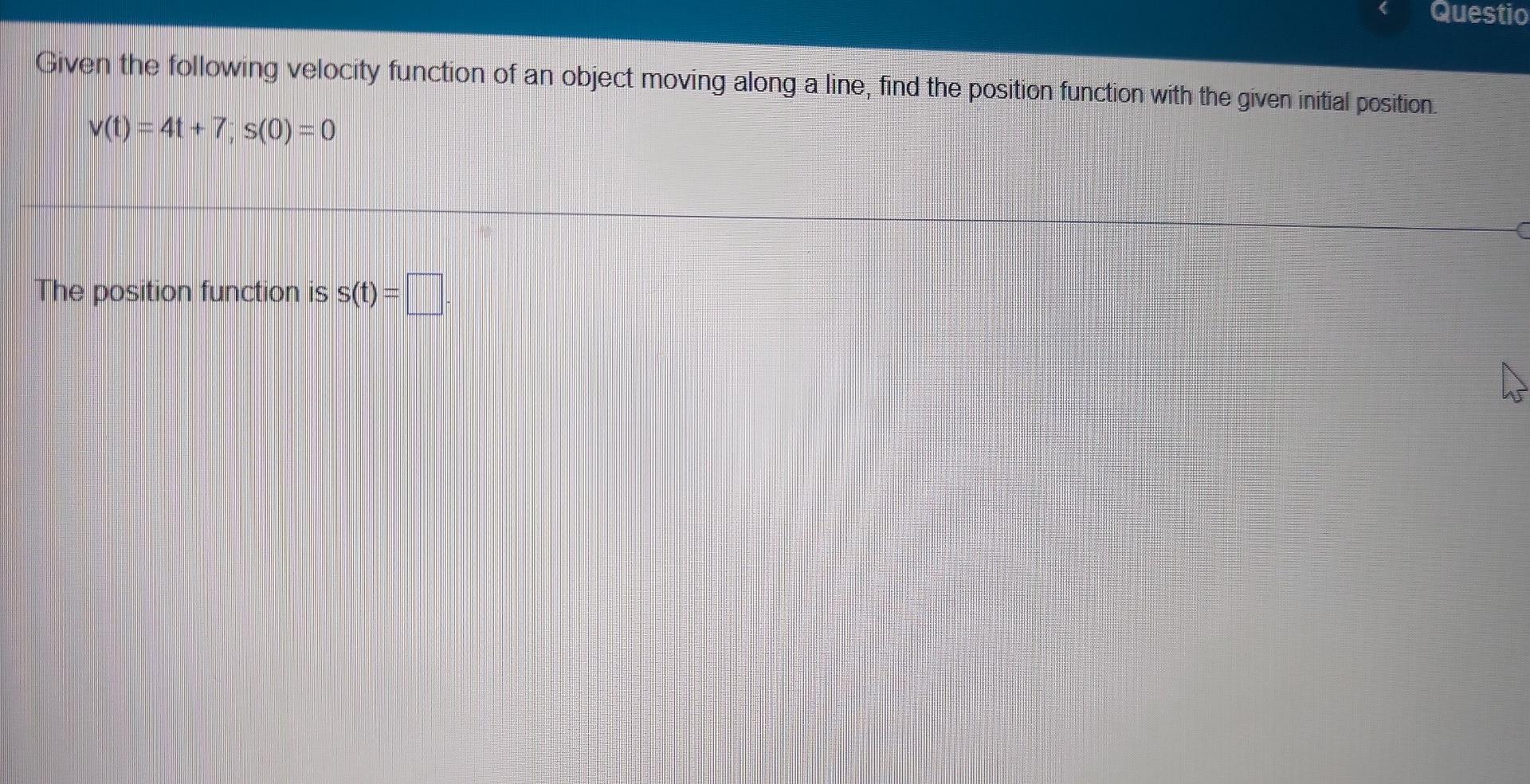 Solved Given the following velocity function of an object | Chegg.com