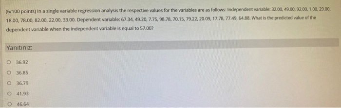 Solved (6/100 points) in a single variable regression | Chegg.com