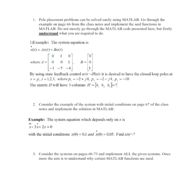 Solved Pole placement problems can be solved easily using | Chegg.com