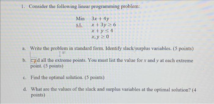 Solved 1. Consider the following linear programming problem: | Chegg.com