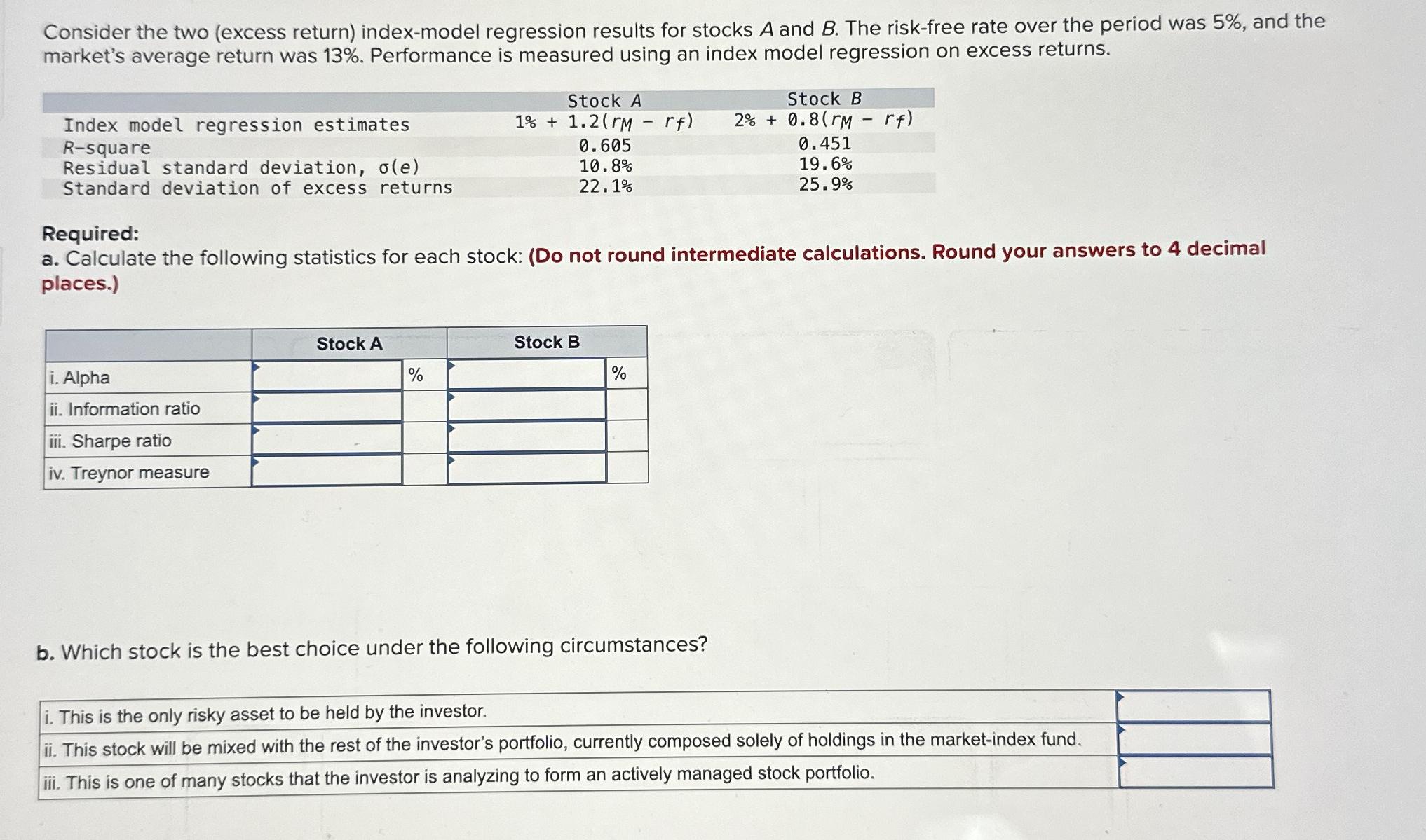 Solved Consider the two (excess return) ﻿index-model | Chegg.com