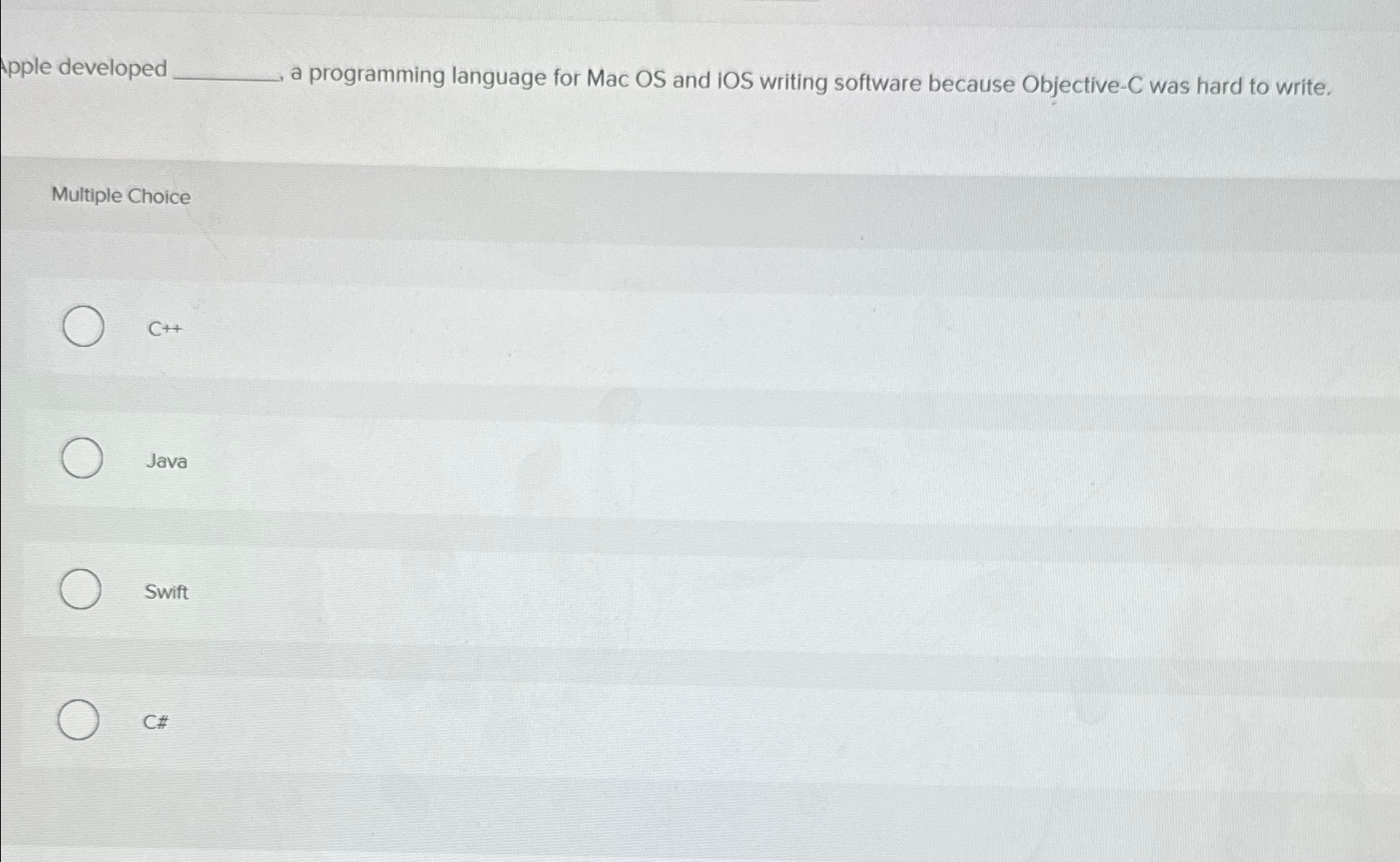 Apple developed ﻿a programming language for Mac OS | Chegg.com