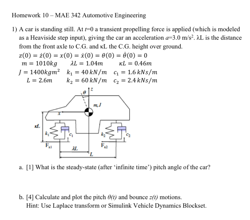 Solved Homework 10 - ﻿MAE 342 ﻿Automotive EngineeringA car | Chegg.com