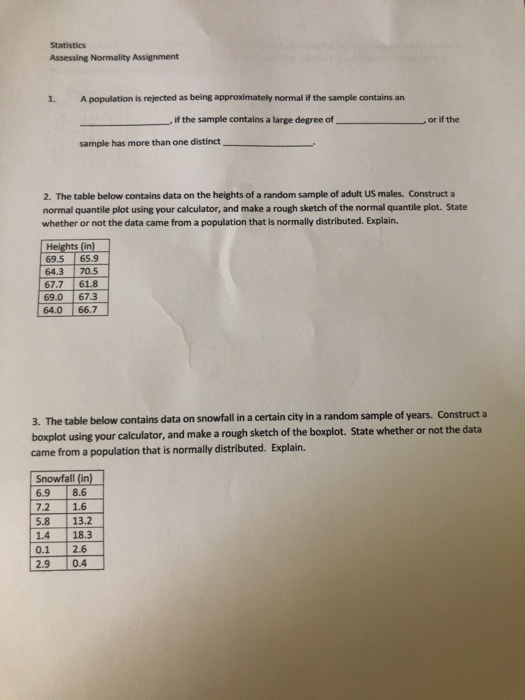 Solved Statistics Assessing Normality Assignment 1. A | Chegg.com